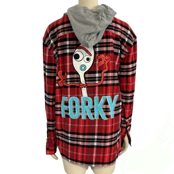 Disney | Tops | Disney Forky Toy Story 4 Oversized Flannel Plaid Button ...